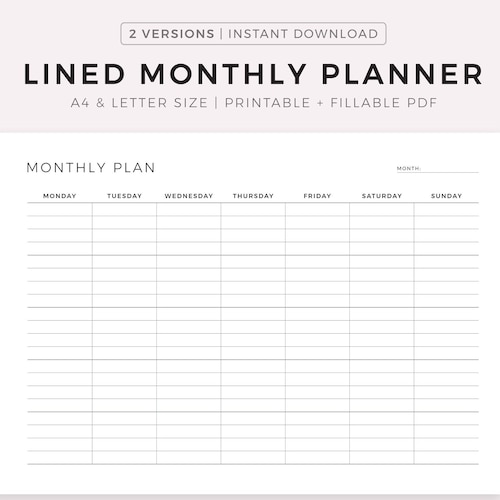 Printable Monthly Planner Landscape Undated Monthly - Etsy
