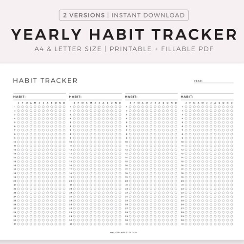 Yearly Habit Tracker Landscape Habit Tracker Template | Etsy