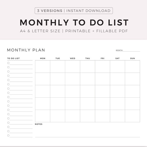 Monthly Task List Landscape Monthly Planning Printable to Do - Etsy