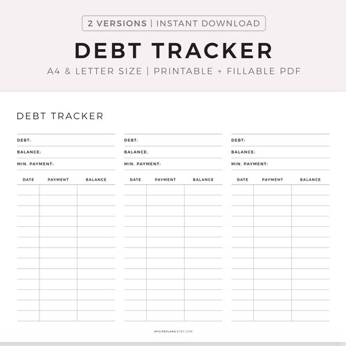 Debt Tracker Printable Landscape Debt Payoff Log Debt - Etsy