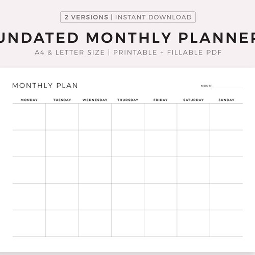 Calendars & Planners Paper A5 Monday and Sunday Start Instant Download ...