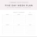 Five Day Weekly Planner Printable to Do List Weekly Schedule - Etsy