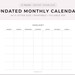 Undated Monthly Calendar Printable Landscape, Minimalist Calendar ...