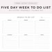 Five Day Week to Do List Printable Landscape Weekly Task | Etsy