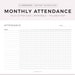 Monthly Employee Attendance Log Printable Landscape Working Days, Days ...