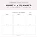 Monthly Planner Printable Landscape, Minimalist Monthly Organizer ...