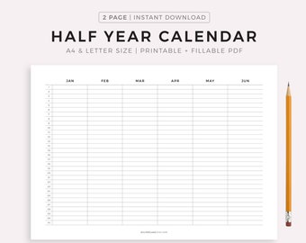 Undated Year Calendar Printable & Fillable Year at a Glance | Etsy