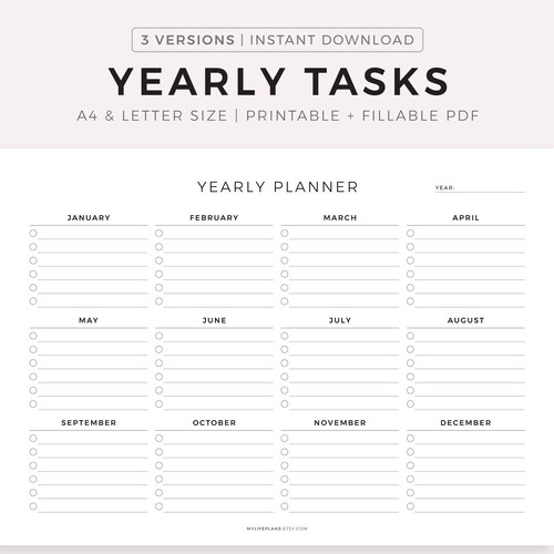 Yearly Tasks Printable Landscape Yearly to Do List - Etsy