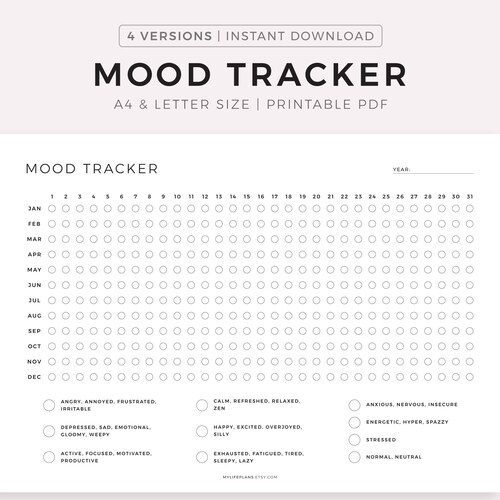 Mood Tracker Printable Landscape A Year in Pixels Mood - Etsy UK