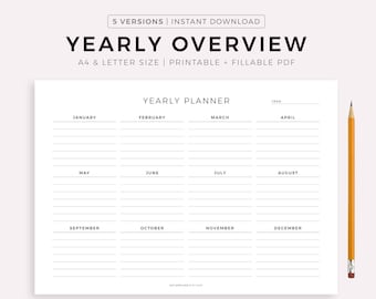 Personal Yearly Overview Printable Year at a Glance - Etsy