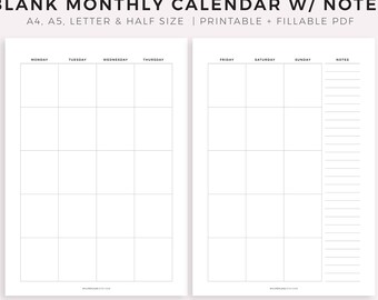 Blank 2 Page Monthly Calendar Printable, Calendar Template, Monday and ...