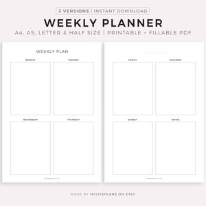Weekly Planner Printable Vertical, Minimalist Weekly Schedule, Week on ...