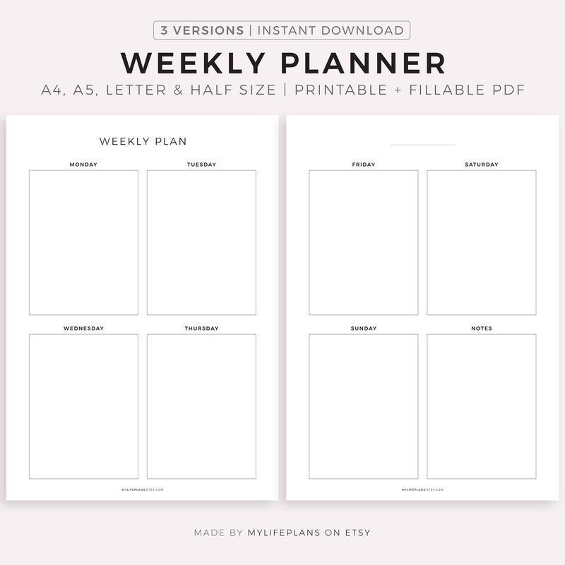 Weekly Vertical Planning Pages - Etsy