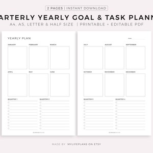 Quarterly Yearly Planner Printable Yearly Goals & Tasks | Etsy