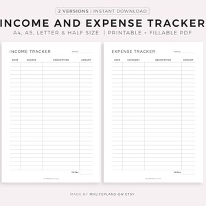 Income & Expense Tracker, Monthly Budget Planner Printable, Financial ...
