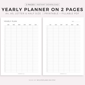 2 Page Yearly Planner Printable Year at a Glance Yearly - Etsy Canada