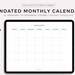 Undated Monthly Calendar Digital Landscape, Minimalist Calendar ...