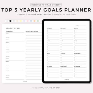 Top 5 Yearly Goals Planner, Goal Setting, Goal Planning, Digital ...