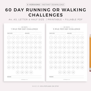 60 Day Running or Walking Challenge Printable, Daily Workout Challenge ...