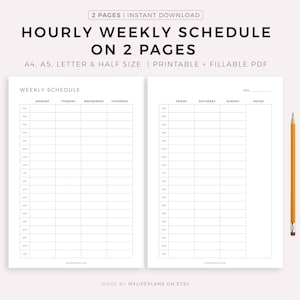 Hourly Weekly Schedule on 2 Pages Printable, Weekly Planner, Week at a ...