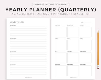 Yearly Planner Quarterly Goals Tasks & Reminders - Etsy