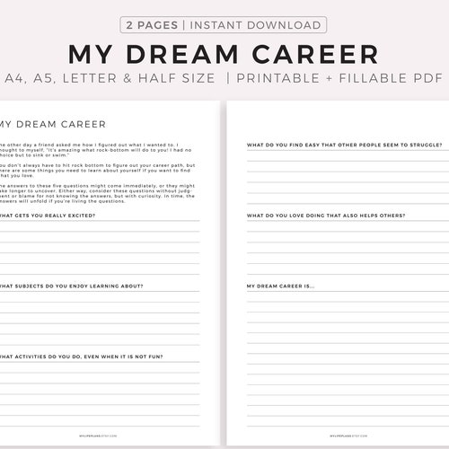 My Dream Career Planner Career Goals Career Change - Etsy