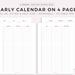 Year Calendar on Four Pages Printable Quarterly Overview | Etsy