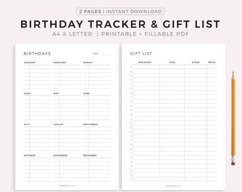Printable Birthday Tracker Printable Birthday List - Etsy