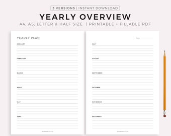 Printable Yearly Planner Sheet Year at a Glance Letter - Etsy