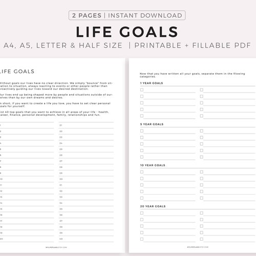 Life Goals Planner Goal Setting Life Vision Planner My - Etsy