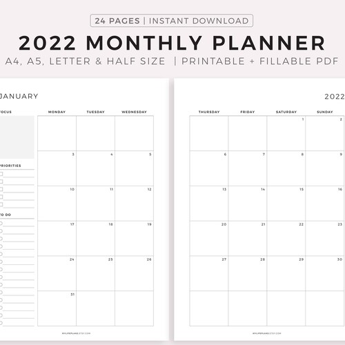 Monthly Planner A5 Printable Inserts Monthly Organizer | Etsy