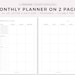 Printable Monthly Planner on Two Pages Month at a Glance - Etsy