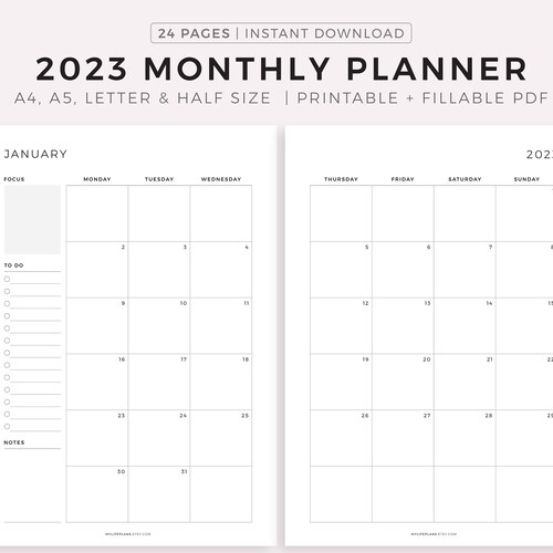 2023 Monthly Planner Printable Month On Two Pages A4 A5 Etsy Ireland 2023-monthly-planner-printable-month-on-two-pages-a4-a5-etsy-ireland
