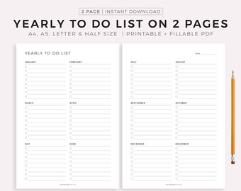 Yearly to Do List Yearly Tasks Yearly Planner Annual | Etsy Canada
