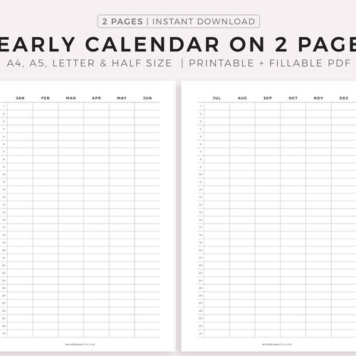 Year Calendar on Four Pages Printable Quarterly Overview - Etsy