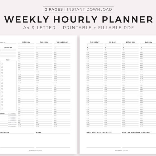 Weekly Hourly Planner Printable Weekly Schedule Daily - Etsy