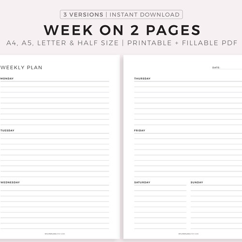 Weekly Planner Printable to Do List Minimal Weekly Schedule - Etsy Canada