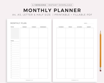 Undated Monthly Planner Printable Month on Two Pages Month - Etsy