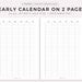 Year Calendar on Two Pages Printable Year At a Glance | Etsy