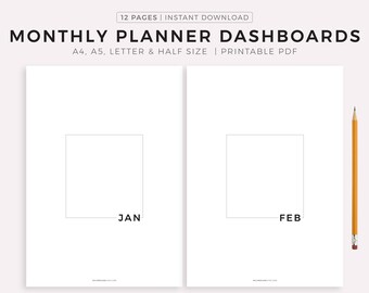 Printable Monthly Dashboards Inserts Monthly Dividers - Etsy