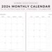 2024 Monthly Calendar on Two Pages With Notes Printable - Etsy