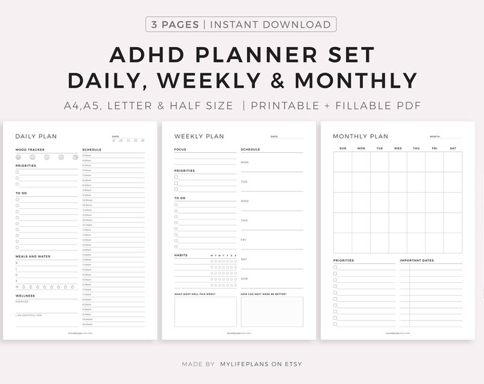 ADHD Paper Productivity Life Planner, Bible Verses, Daily, Weekly ...