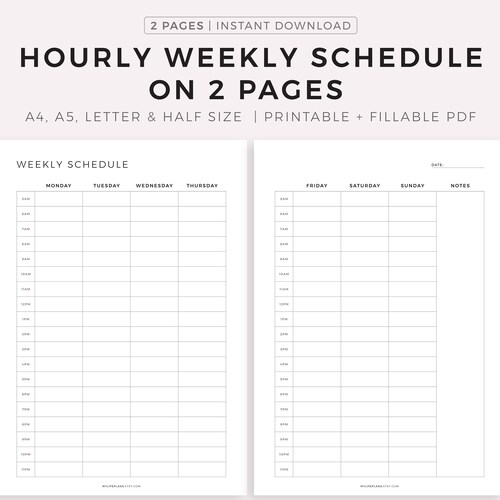 Half Hour Weekly Schedule Weekly Planner Printable Week at a - Etsy