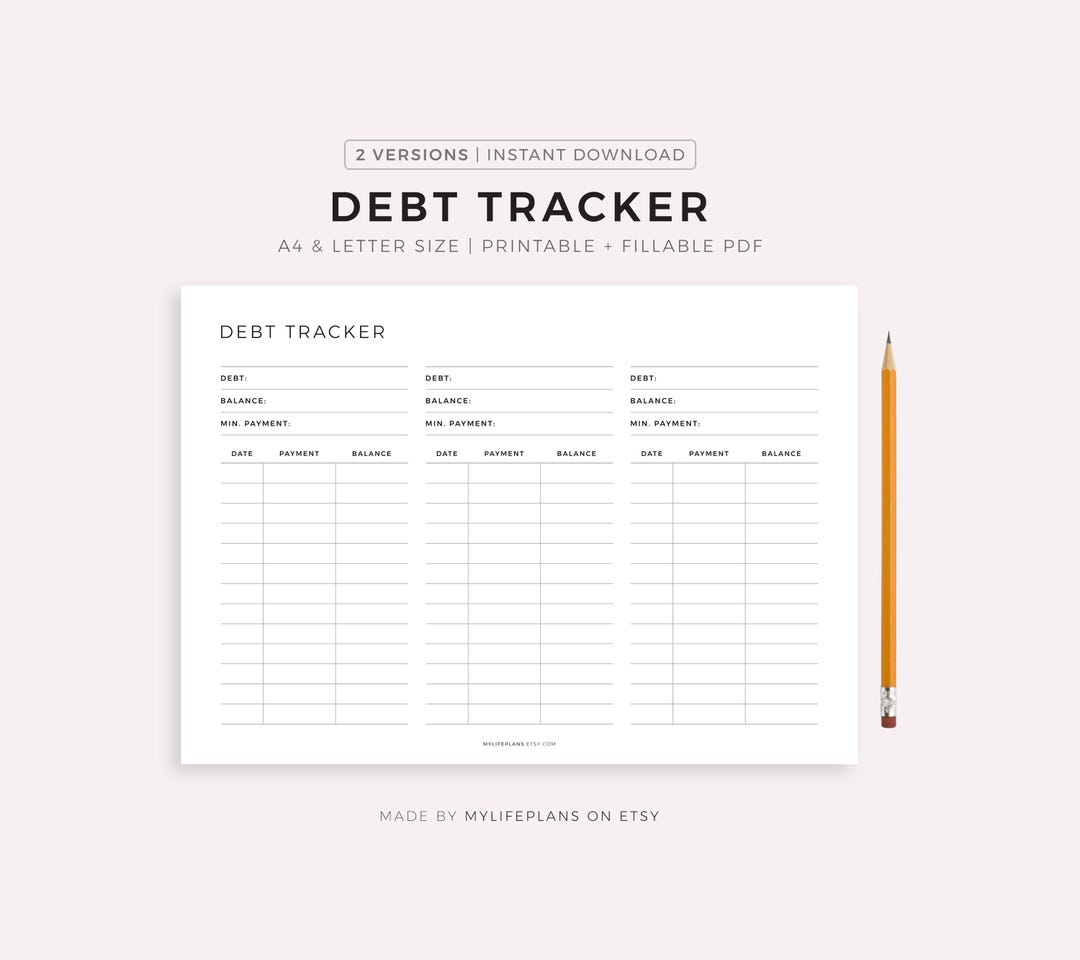 Debt Tracker Printable Landscape, Debt Payoff Log, Debt Overview ...
