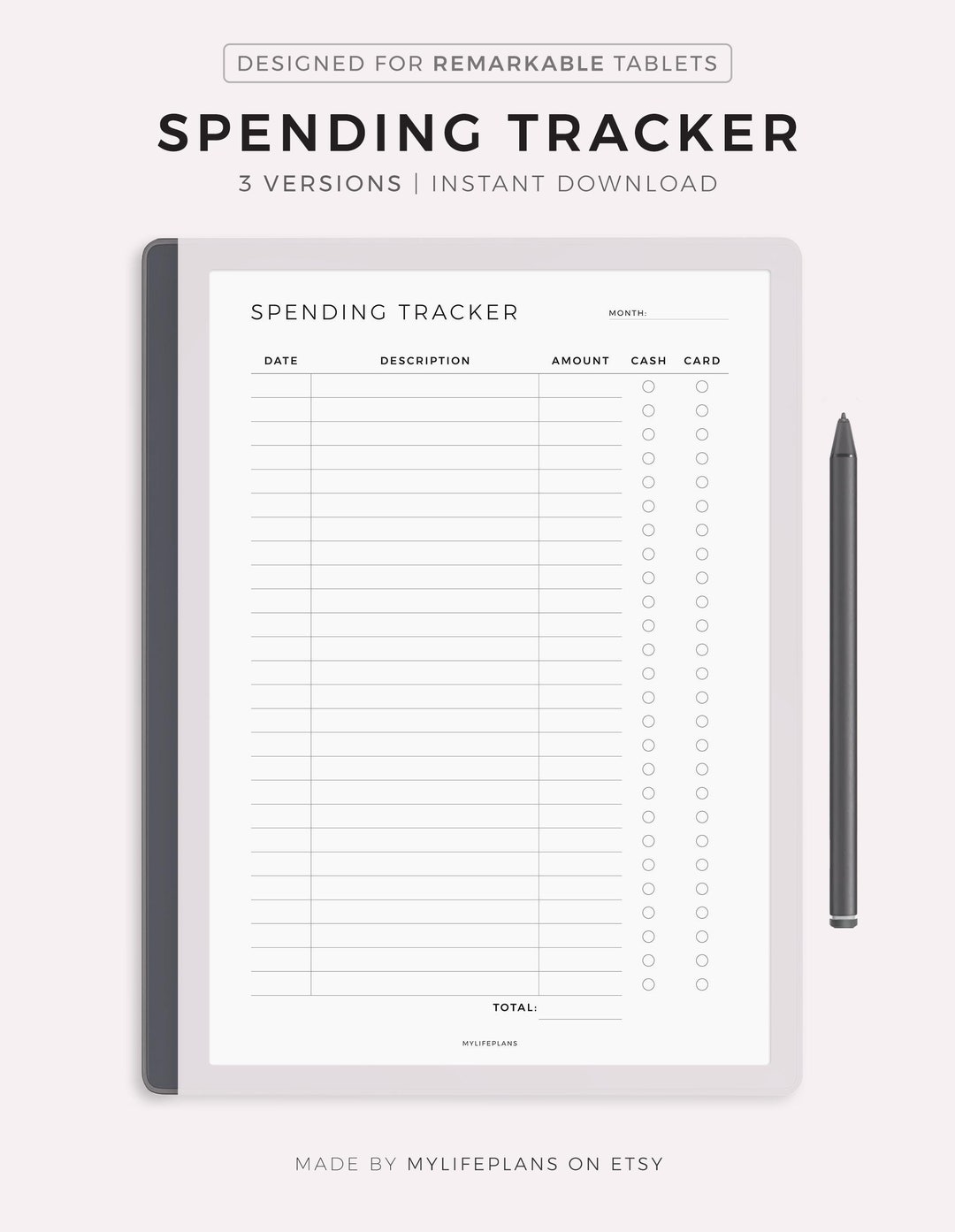 Spending Tracker for Remarkable 2, Expense Tracker, Budget Template ...