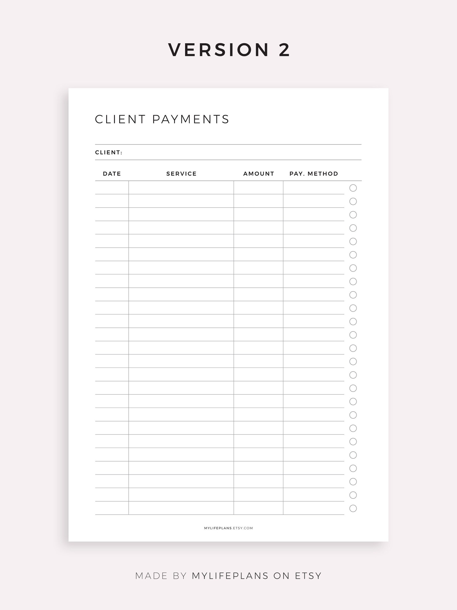 Client Payment History Tracker Printable, Client Payment Log, Client ...