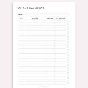 Client Payment History Tracker Printable, Client Payment Log, Client ...
