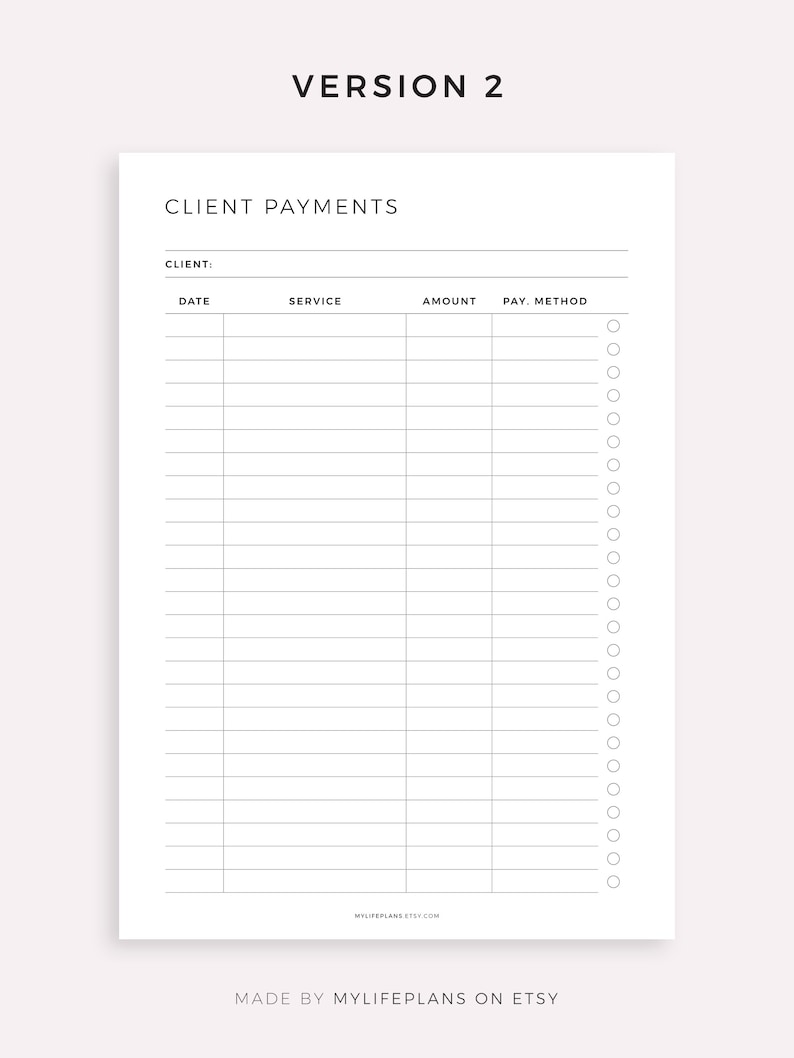Client Payment History Tracker Printable, Client Payment Log, Client ...