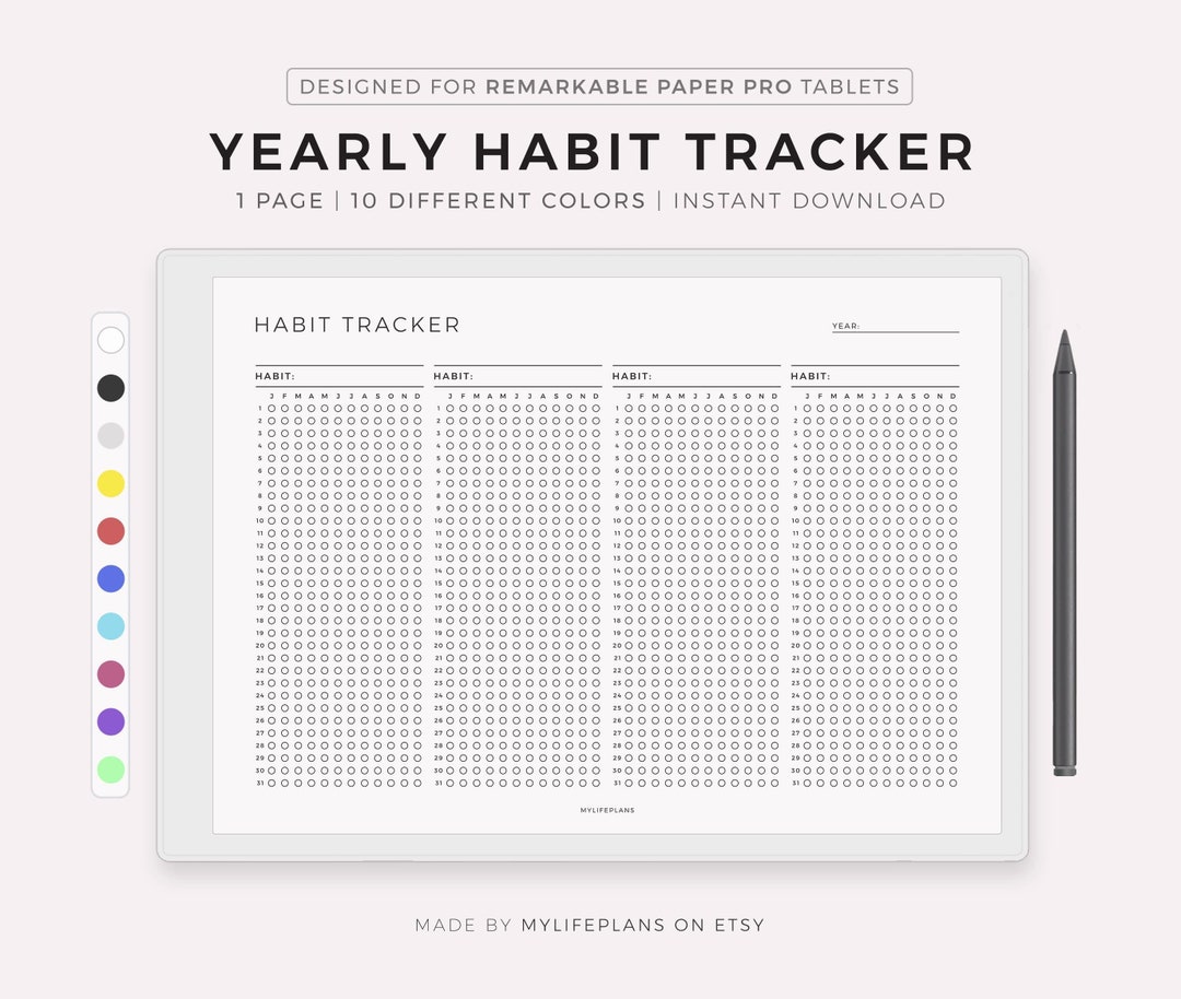 Yearly Habit Tracker for Remarkable Paper Pro, Landscape, Instant ...