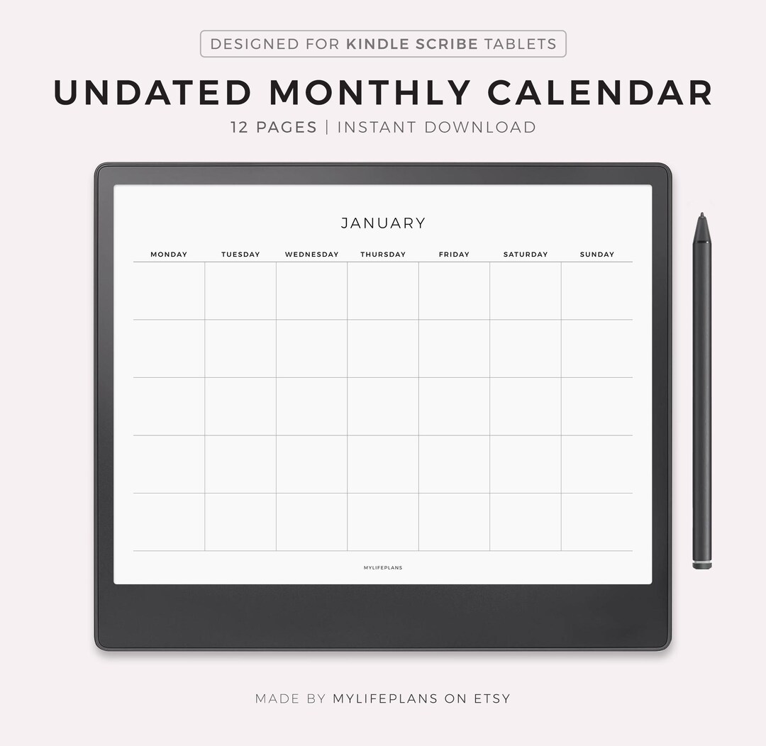 Undated Monthly Calendar for Kindle Scribe, Landscape, Minimalist ...